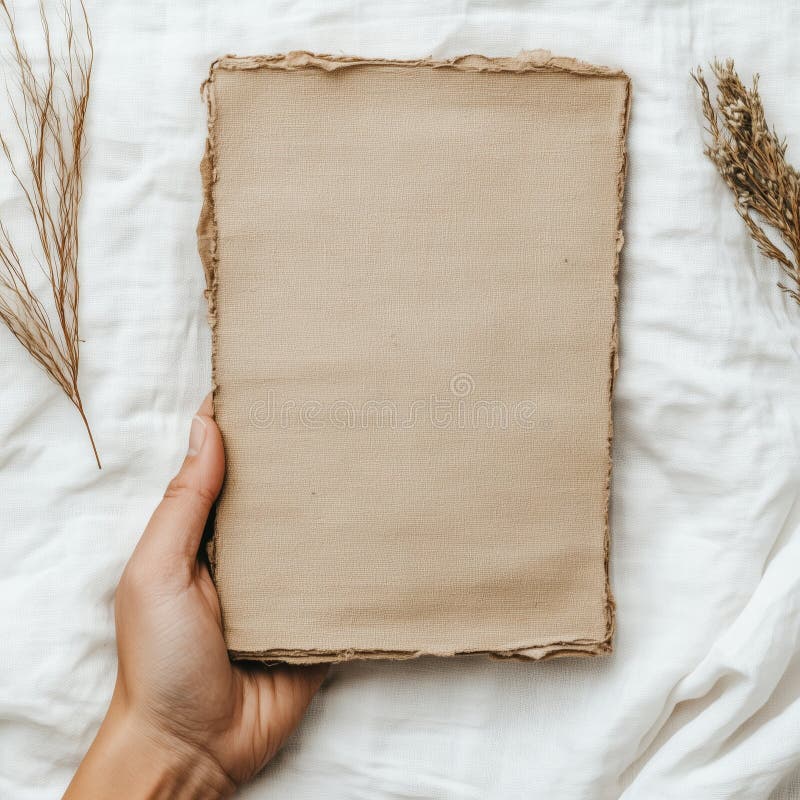 Hand Holding Blank Paper Sign with Natural Elements for Creative Design ...