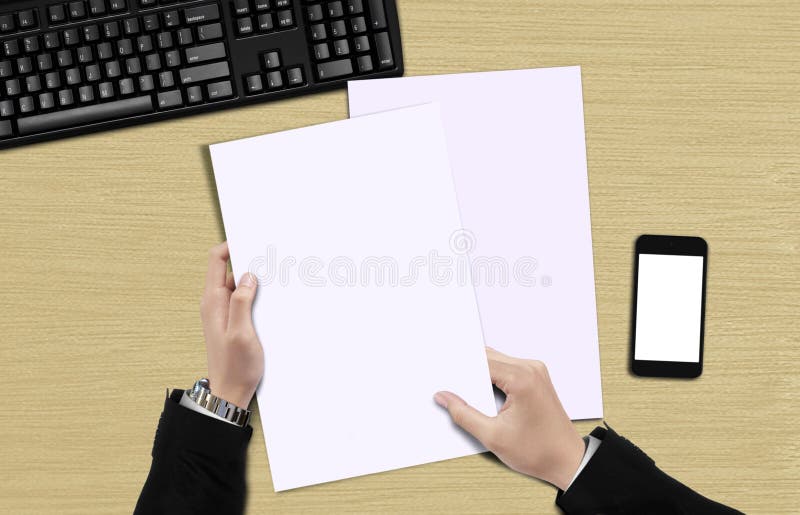 Hand Holding Blank Paper Top View Stock Image - Image of businessman ...