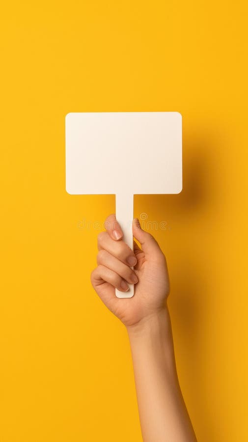 Hand Holding Blank Sign Against Bright Yellow Background, Perfect for ...