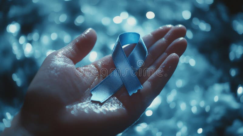 Hand Holding a Blue Awareness Ribbon in Water Stock Illustration ...