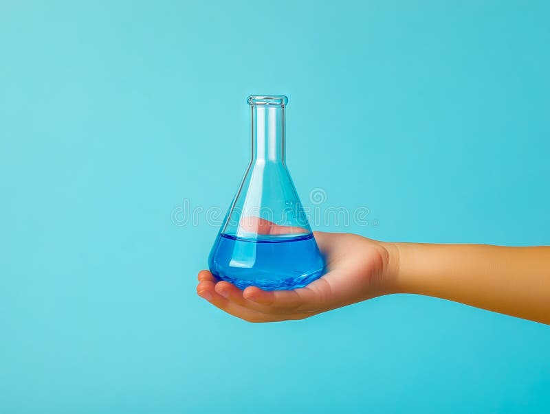 A Hand Holding a Blue Beaker Filled with Blue Liquid Stock Photo ...