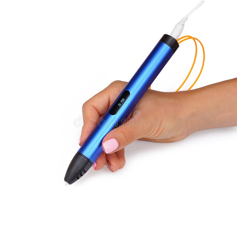 Hand Holding Blue 3D Drawing Pen Printer on White Background Stock ...