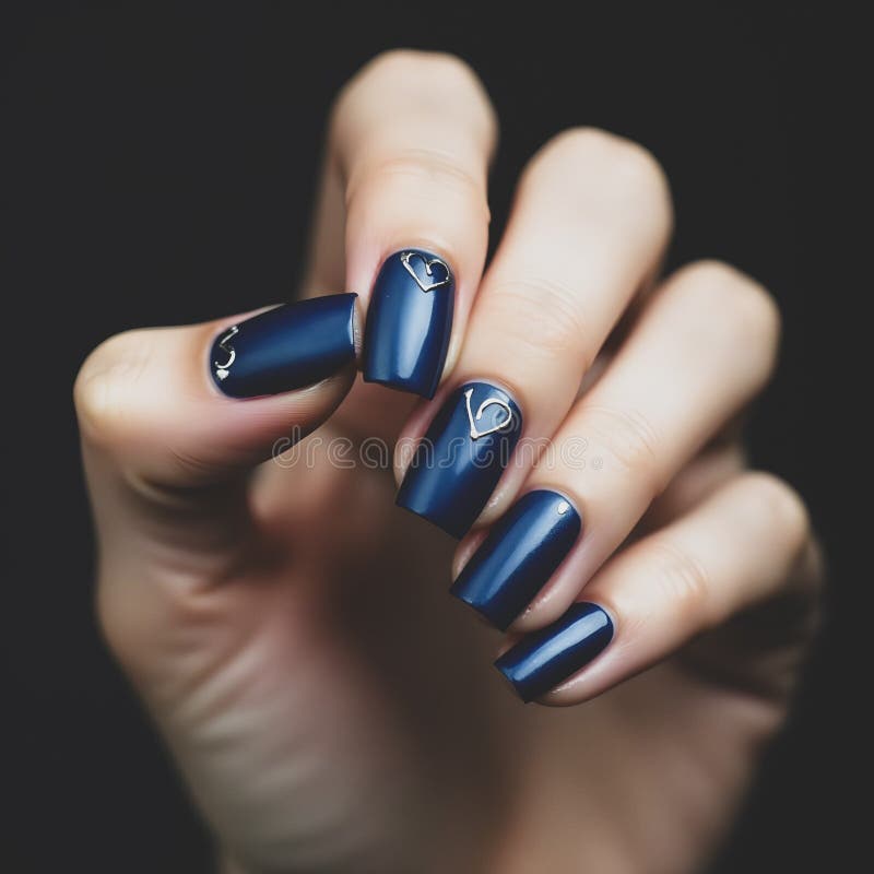 A Hand Holding a Blue Manicure with a Heart Design Stock Illustration ...