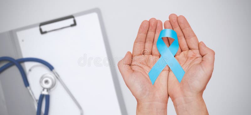 Hand Holding Blue Prostate Cancer Awareness Ribbon Stock Image - Image ...