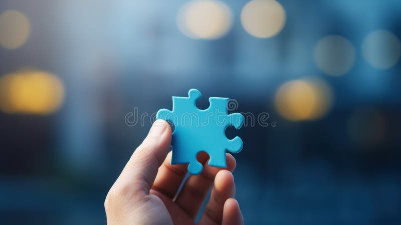 A Hand Holding a Blue Puzzle Piece, AI Stock Illustration ...