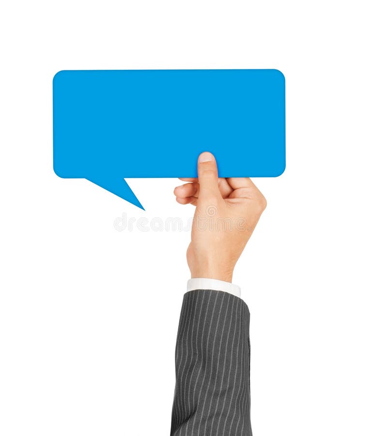 Hand Holding Blue Speech Bubbles Stock Image - Image of communication ...
