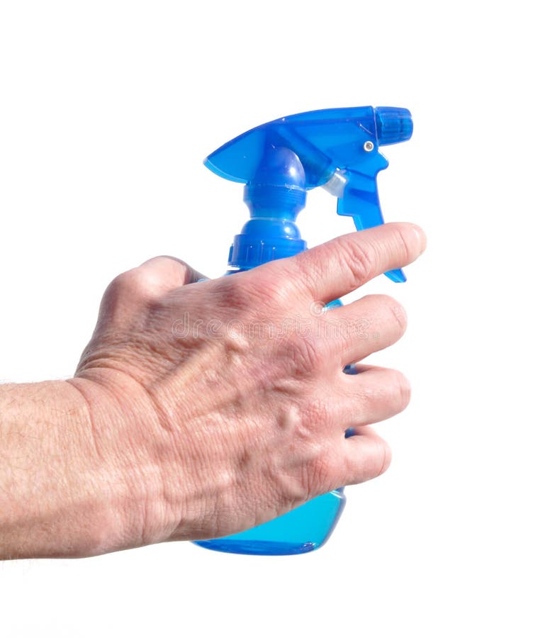 Hand Holding Blue Spray Bottle Stock Photo - Image of spray, grasp ...