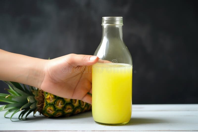 Hand Holding a Bottle of Fresh Pineapple Juice, Ready To Serve Stock ...