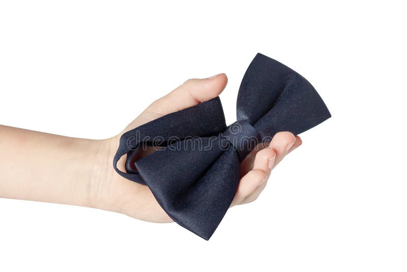 Hand Holding a Bow Tie. Dicky Bow is Dark Blue Stock Photo - Image of ...