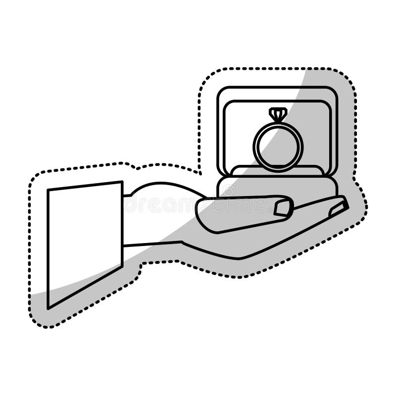 Hand Holding Box Ring Wedding Outline Stock Illustration - Illustration ...