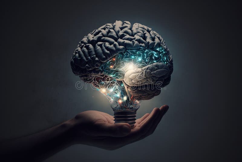 Hand Holding a Brain with a Light Bulb As Generating Idea, Created with ...