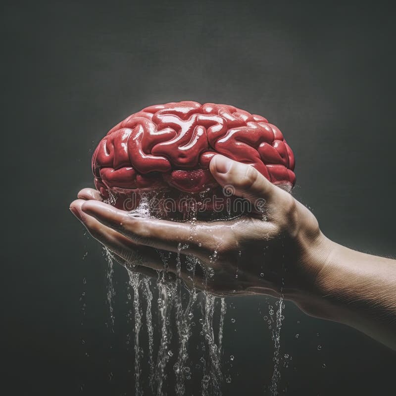 Hand Holding a Brain and Washing it. Stock Illustration - Illustration ...