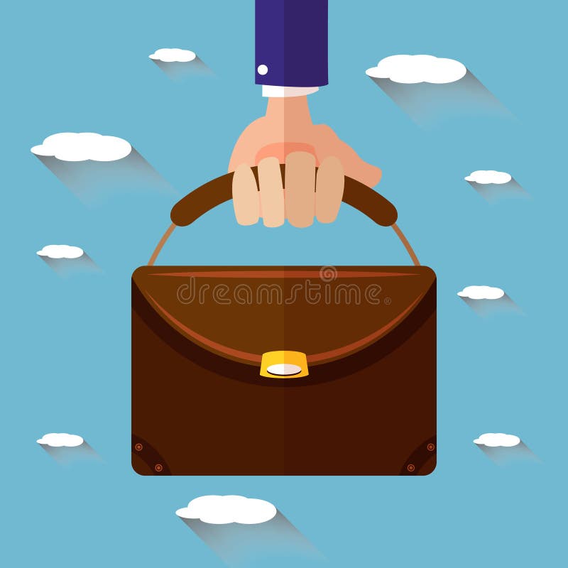 Hand Holding Briefcase Full of Money. Flat Style Stock Illustration ...