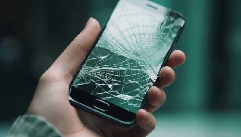 Hand Holding Broken Smart Phone, No Connection Generated by AI Stock ...