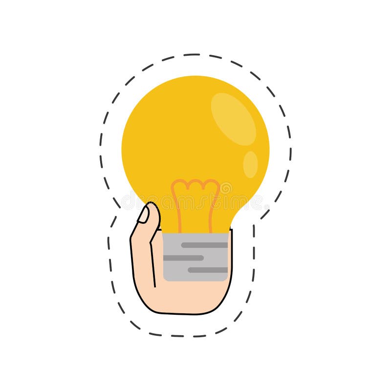 Hand Holding Bulb Light Cut Line Stock Illustration - Illustration of ...