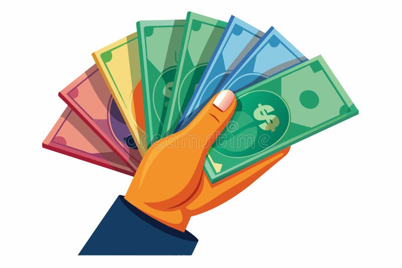 A Hand Holding a Bunch of Different Colored Bills Stock Vector ...