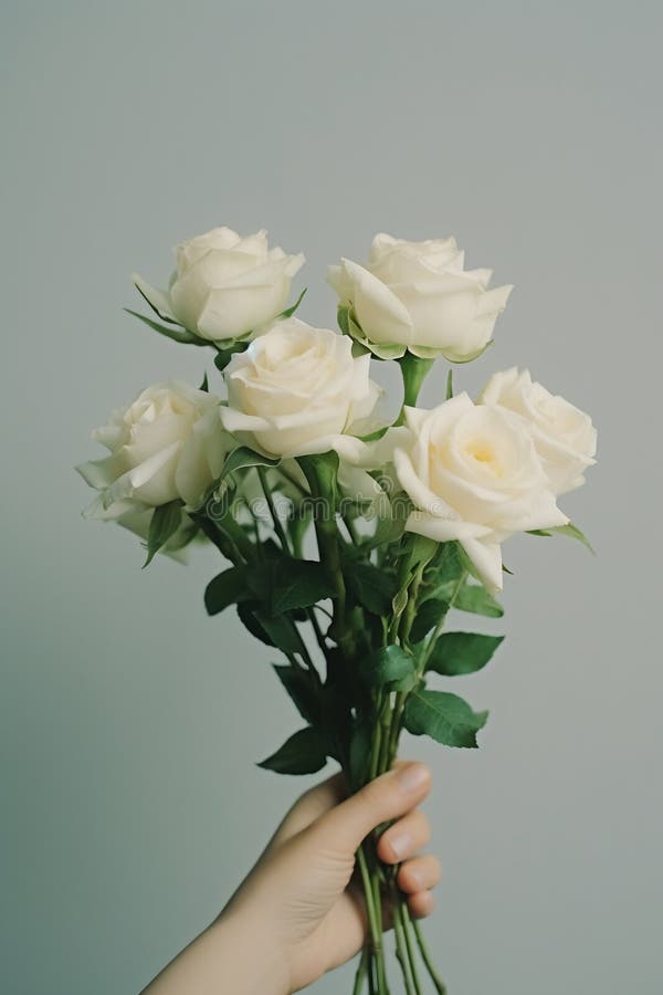 Hand Holding Bunch of White Roses Stock Photo - Image of celebration, elegant: 311636340