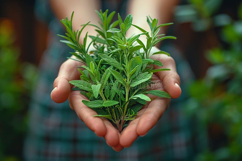 Hand Holding a Bundle of Aromatic Herbs Stock Photo - Image of basil ...