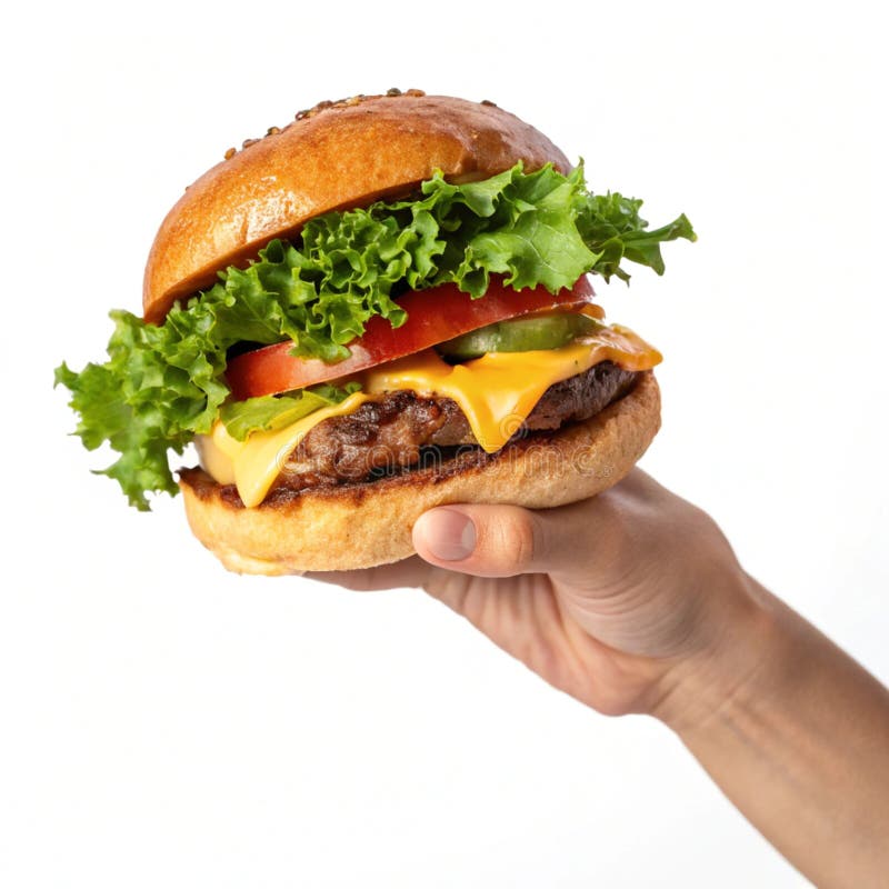Hand Holding a Burger Isolated on White Background Stock Illustration ...