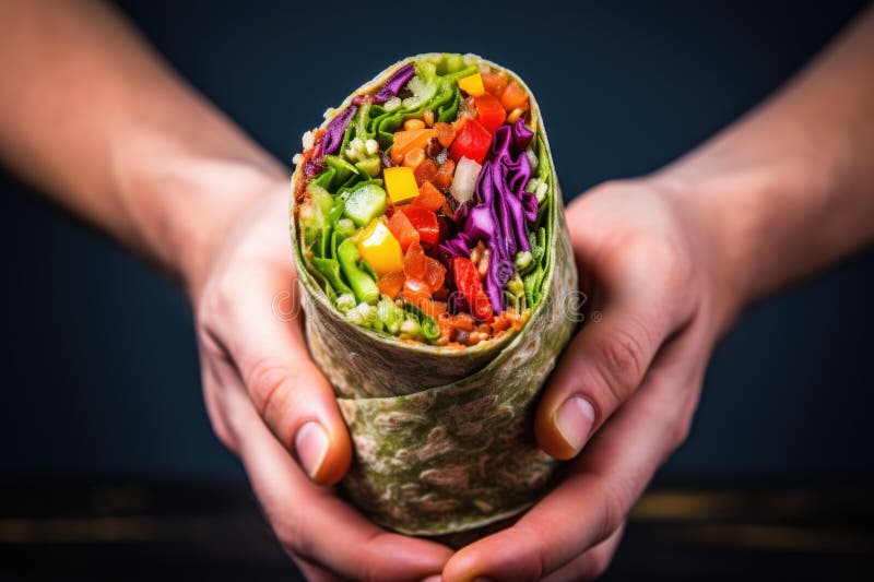Hand Holding Burrito with Vibrant Vegetable Fillings Stock Image ...