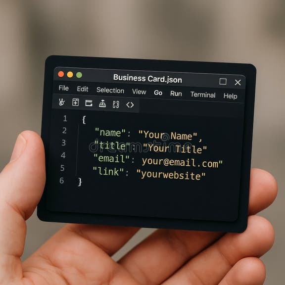 Hand Holding a Business Card Simulating a Code Editor Window Displaying ...
