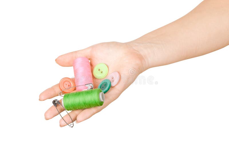 The Hand Holding the Buttons, Thread Stock Image - Image of quilt ...