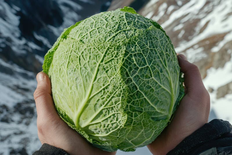 Hand Holding Cabbage in Snow Stock Image - Image of activity, fresh ...
