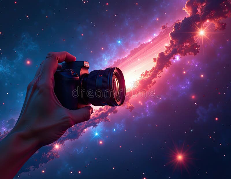 Hand Holding Camera Capturing Cosmic Nebula - Astrophotography Concept ...