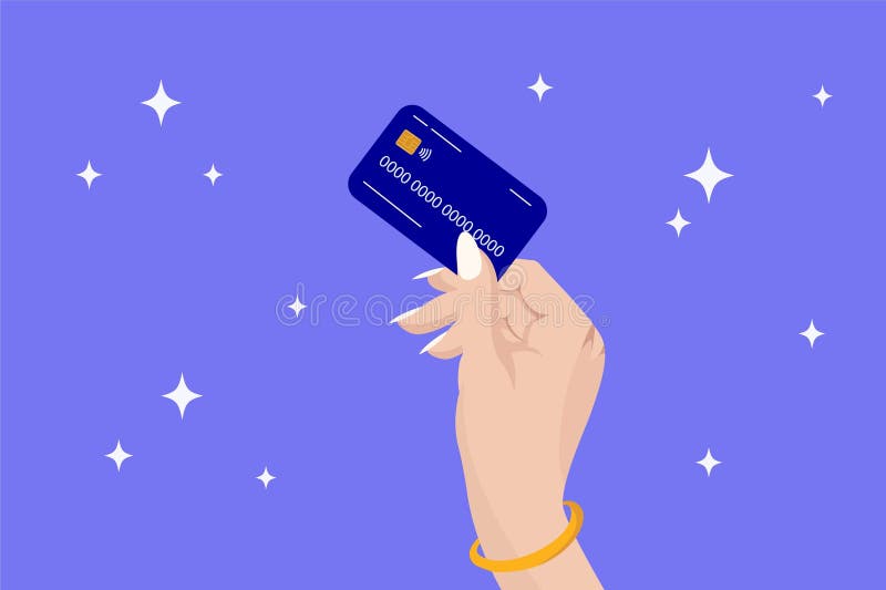 Vector Female Hand with Manicure Holding a Bank Card, Credit Card for ...