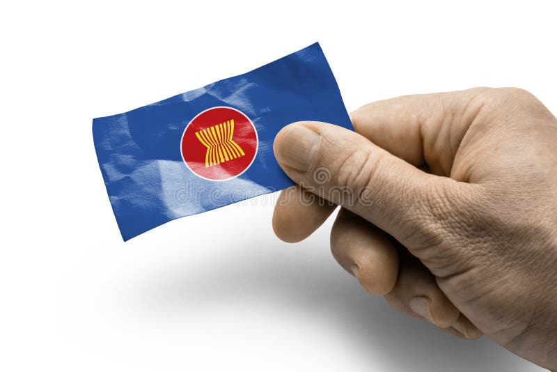 Hand Holding a Card with a National Flag the ASEAN Stock Image - Image ...