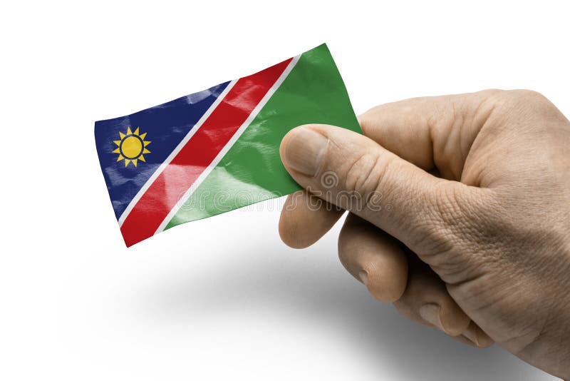 Hand Holding a Card with a National Flag the Namibia Stock Photo ...
