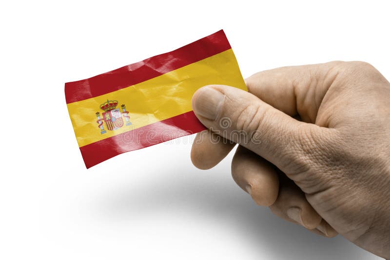 Hand Holding a Card with a National Flag the Spain Stock Photo - Image ...