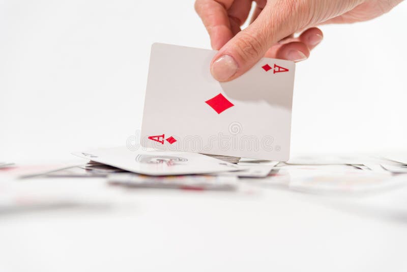 Hand Holding a Card, Open Cards on the Table Stock Image - Image of ...