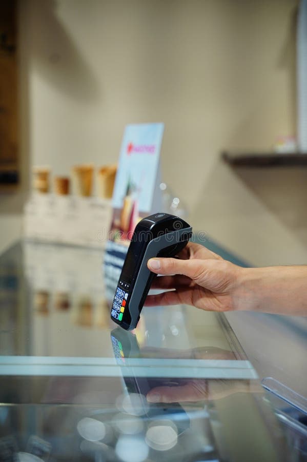 Hand Holding Card Reader for Contactless Payment Stock Image - Image of ...