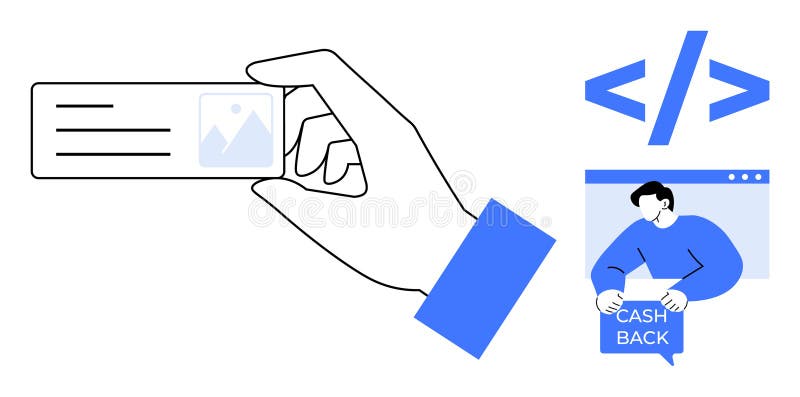 Hand Holding Card with Website Cashback and HTML Code Symbols Stock ...