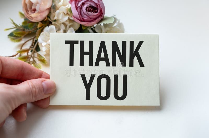 Hand Holding Card with the Word Thank You. White Style Image Stock ...