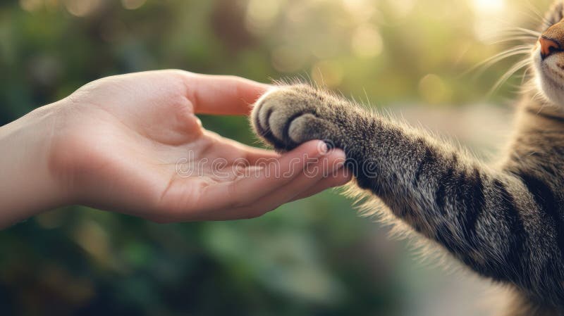 A Hand is Holding a Cat& X27;s Paw Stock Photo - Image of friend ...
