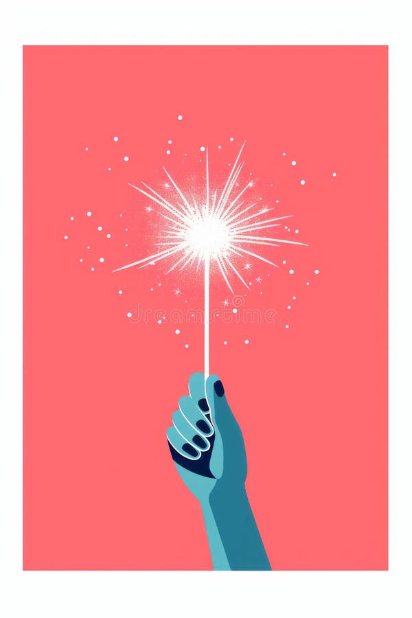 A Hand Holding a Celebration Sparkler Firework. Hand Drawn Illustration ...