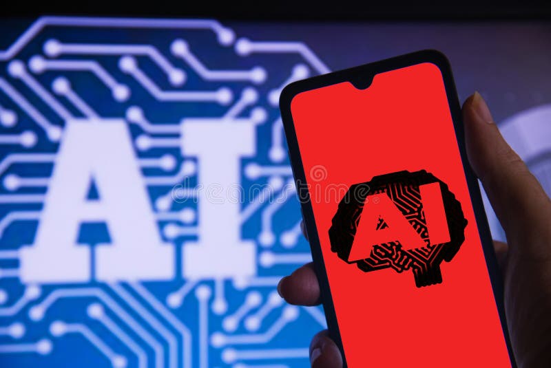 Hand Holding a Cell Phone with the Artificial Intelligence (AI) Symbol ...