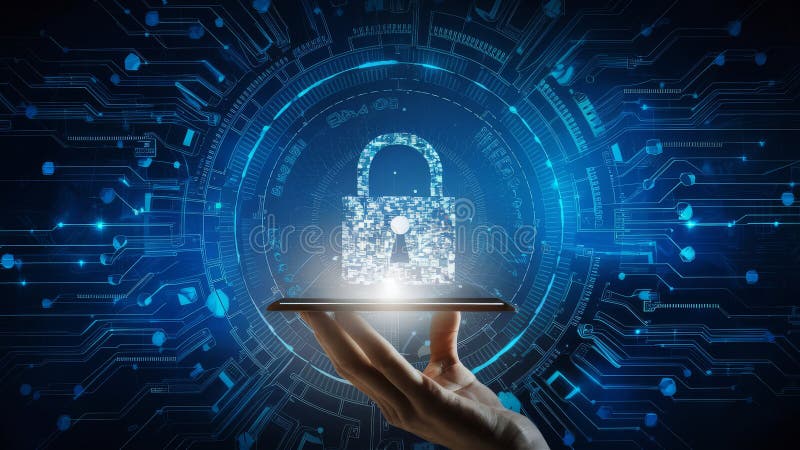 A Hand Holding a Cell Phone with a Blue Screen that Has a Lock on it ...