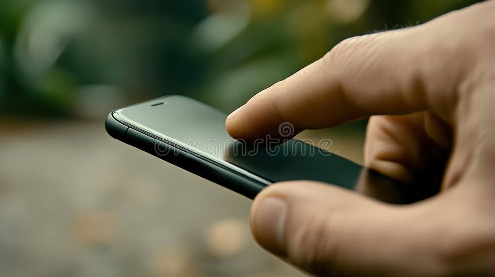 A Hand Holding a Cell Phone with Finger on Screen, AI Stock Photo ...