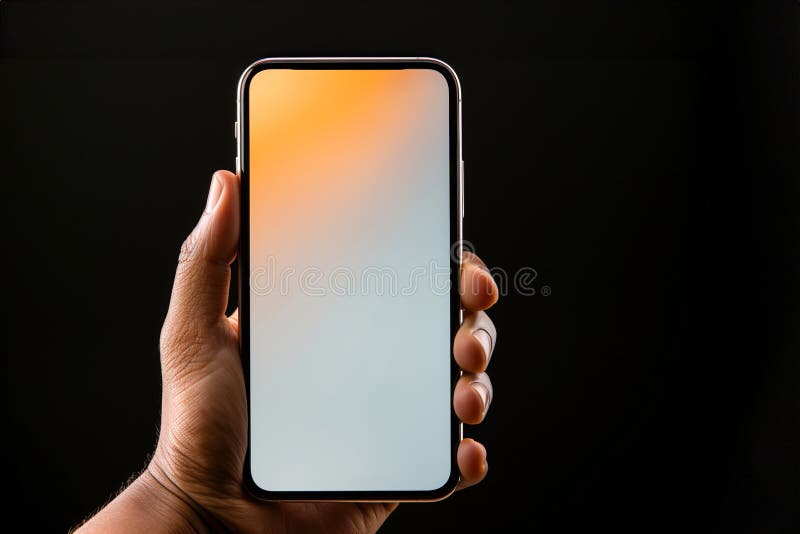 Hand Holding a Cell Phone Isolated Cutout on Black. Blank Smart Phone ...