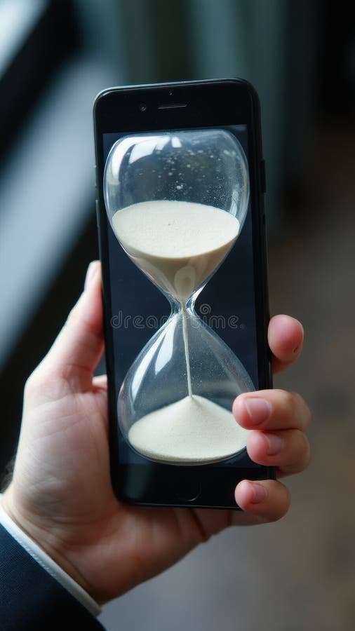 Hand Holding a Cell Phone with a Time Display on the Screen Stock Image ...
