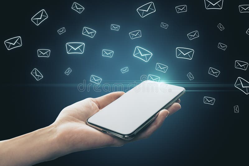 Hand Holding Cellphone with Emails Stock Image - Image of information ...