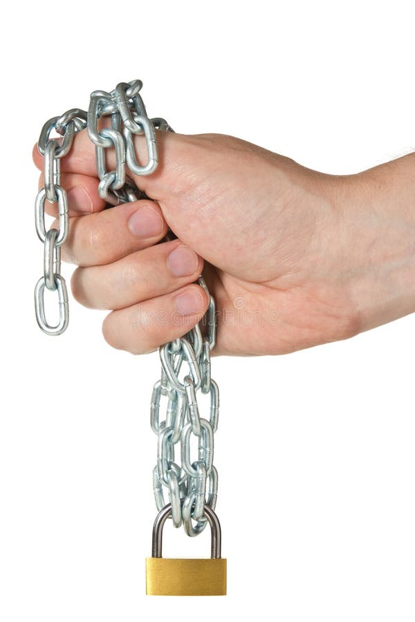 Hand Holding Chain with Padlock Stock Photo - Image of isolated ...