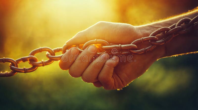 Hand Holding a Chain, with the Sunlight Casting a Warm Glow Stock ...