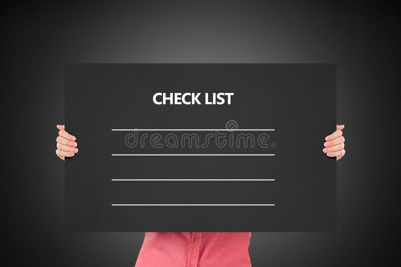 Hand Holding Check List Signboard on Black Board Stock Photo - Image of ...