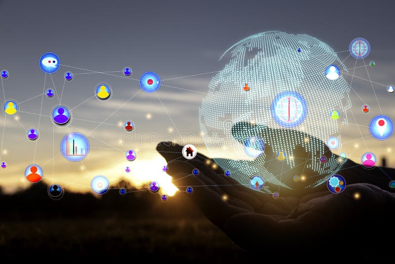 Hand Holding Circle Network Communication Technology for Global Stock ...