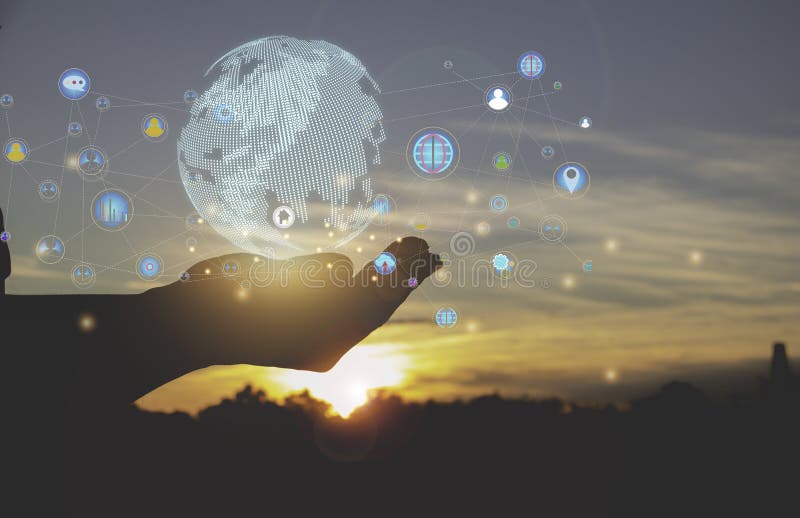 Hand Holding Circle Network Communication Technology for Global. Stock ...
