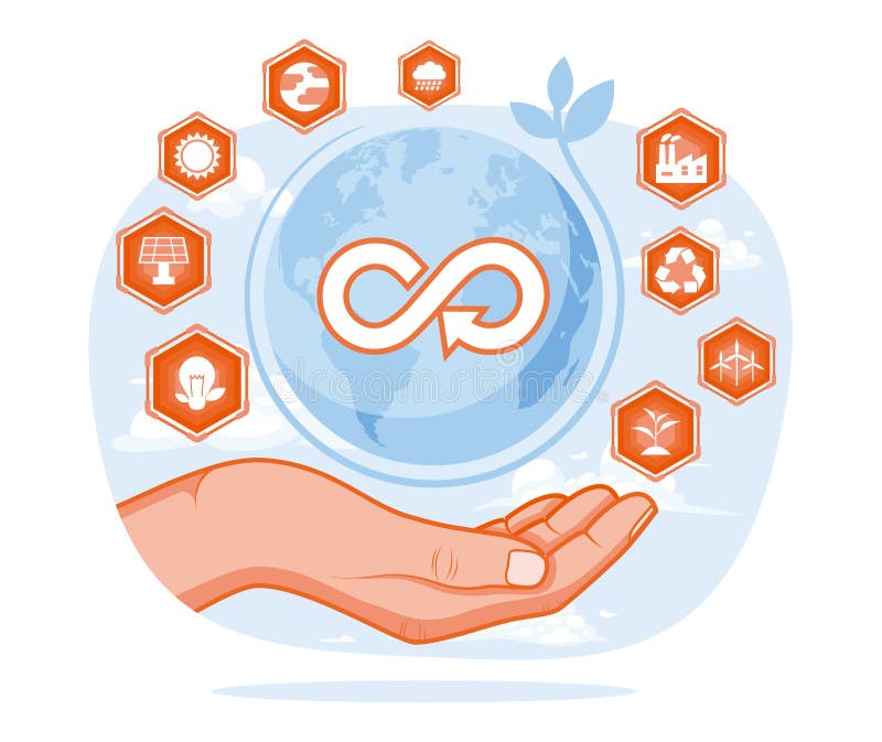 Hand-holding Circular Economy Icon. Maximizing the Efficiency of ...